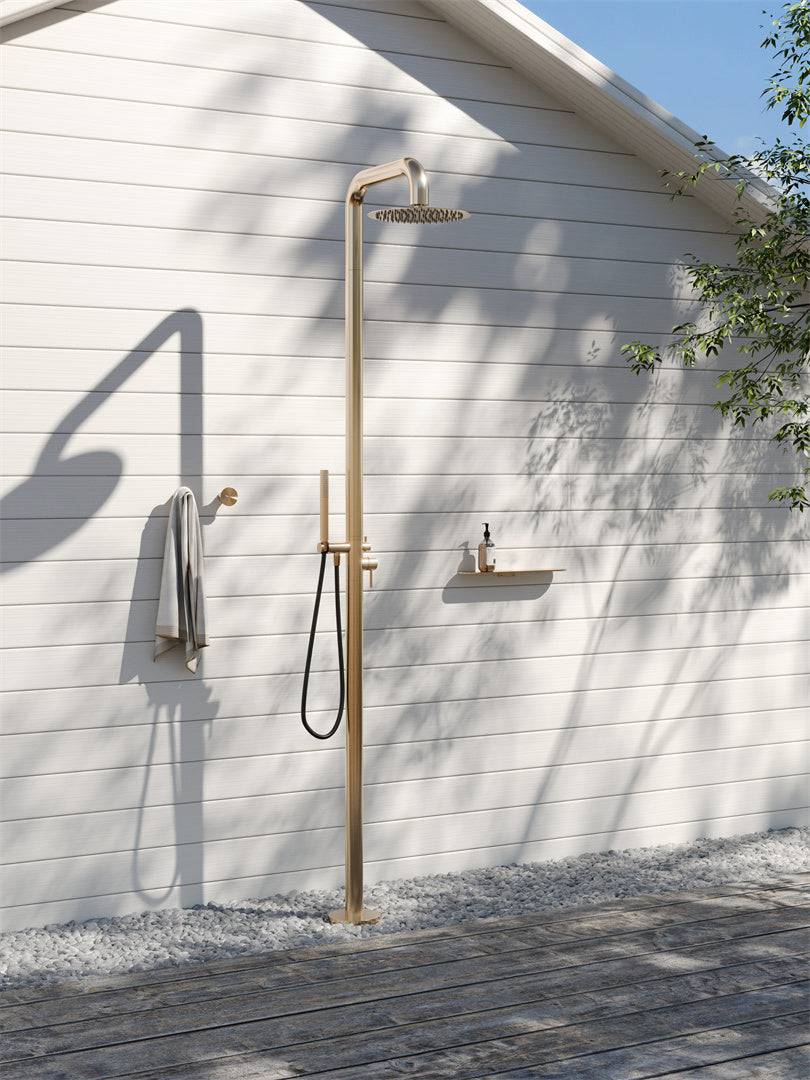 Zen SS316L Outdoor Freestanding Shower Column, Brushed Gold | QEBS ...