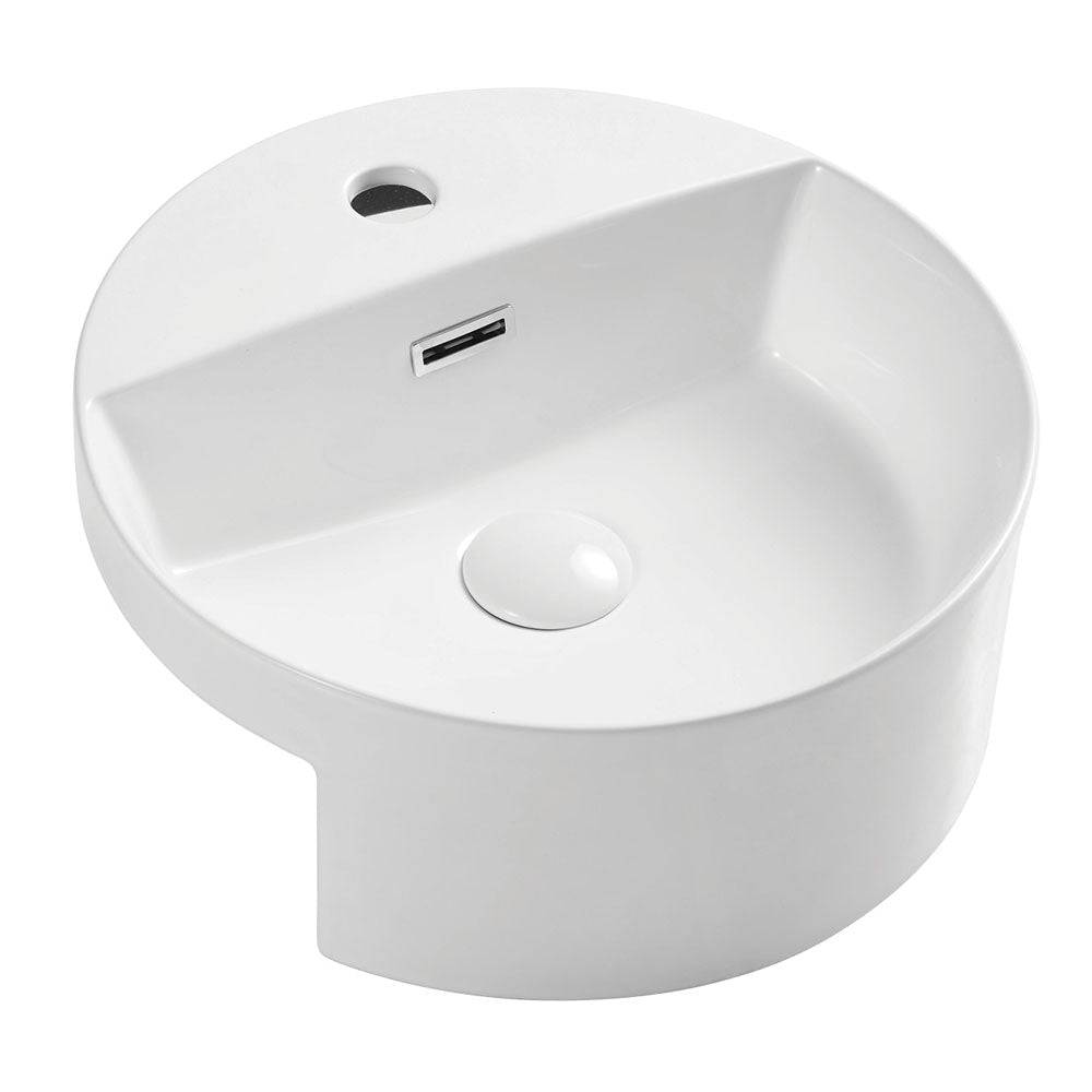 Reba Semi-Recessed Basin w/ Tap Hole, Gloss White — QEBS